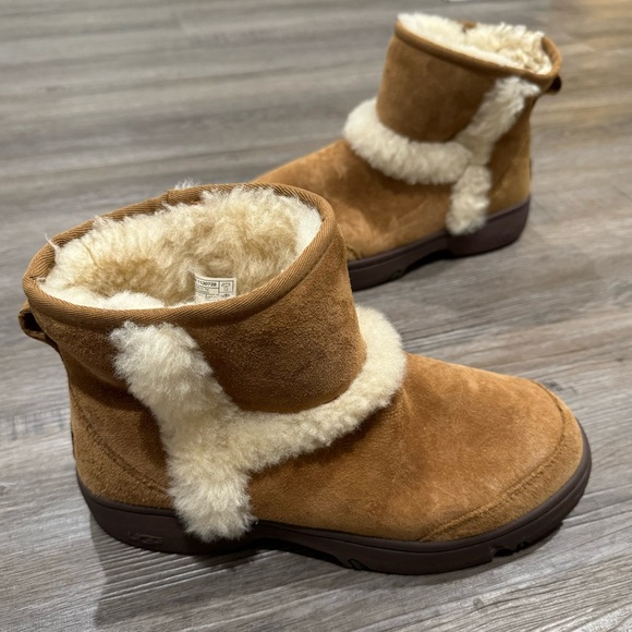 UGG | Shoes | Ugg Sunburst Mini Chestnut Suede Shearling Lined Winter Bootie Boots | Poshmark